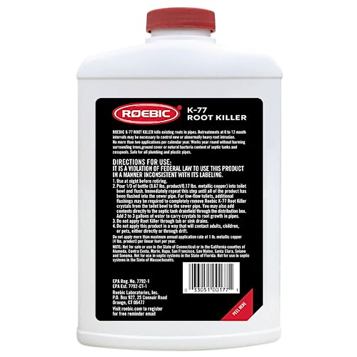 Roebic K-77 Root Killer for Sewer and Septic Systems, Clears Pipes and Stops New Growth, Safe for All Plumbing