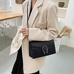 JBB Women's Crossbody Shoulder Bag Retro Snakeskin Solid Color Chain Strap Clutch Leather Bag Black