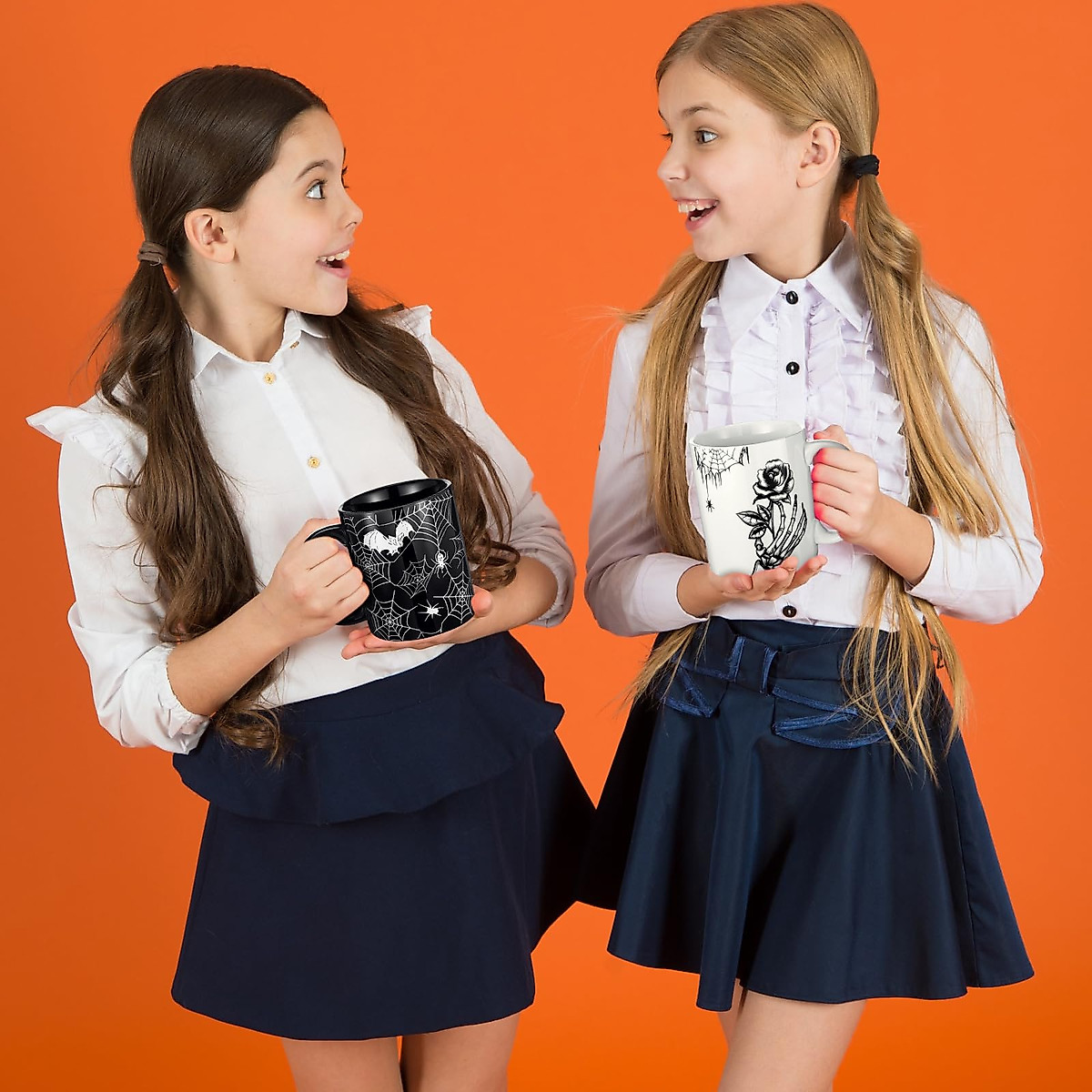 Teenyyou 8 Pcs Vintage Halloween Mug 14 oz Goth Coffee Cup Gothic Ceramic Drinking Cup with Skull Skeleton Spider Crow Pattern Witchy Gothic Gifts for Women Halloween Birthday Party Home Decoration