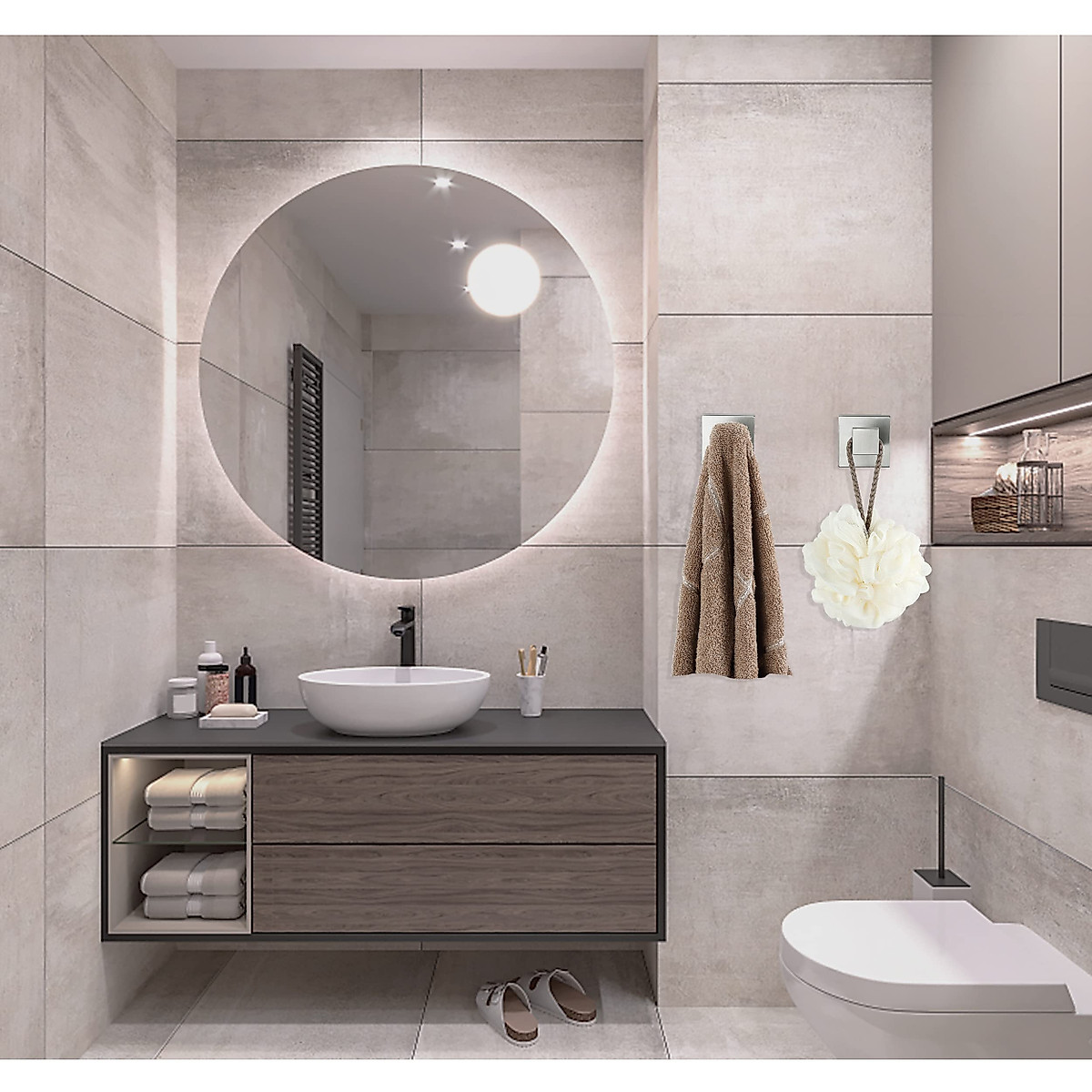 Towel Hooks for Bathrooms, Brushed Nickel Towel Hook for Kitchen Bathroom, SUS304 Stainless Steel Coat Hook, Square Heavy Duty Holder Robe Hooks for Hanging Towels, Coats, sponges, Wall Mount, 4 Pack