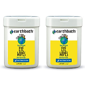 earthbath, Hypo-Allergenic Pet Eye Wipes - Tear Stain Remover, All Natural Pet Eye Wipes, Cat & Dog Soft Wipes, Made in USA - 30 Count (2 Pack)