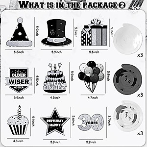 30th Birthday Decorations for Him,Black and Silver Older Wiser Hotter Banner,Sash,Cake Toppers,Hanging Swirl,Foil Fringe Curtain,Happy Birthday Balloons for Men Women Thirty Birthday Party Supplies