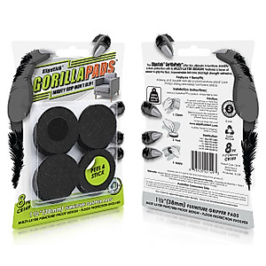 Slipstick GorillaPads CB149 Non-Slip Furniture Pads/Rubber Grippers (Set of 8) Self-Adhesive Furniture Feet Floor Protectors, 1-1/2 inch Round, Black