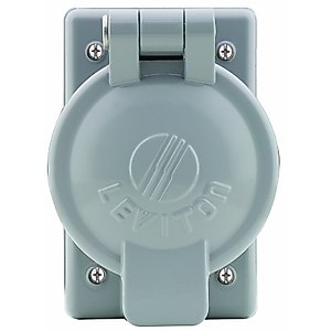 Leviton 7770 Single Gang Cover Plate For 50A Single Receptacles, Cast Aluminum with Lift Cover For Wet Location with Cover "Closed"