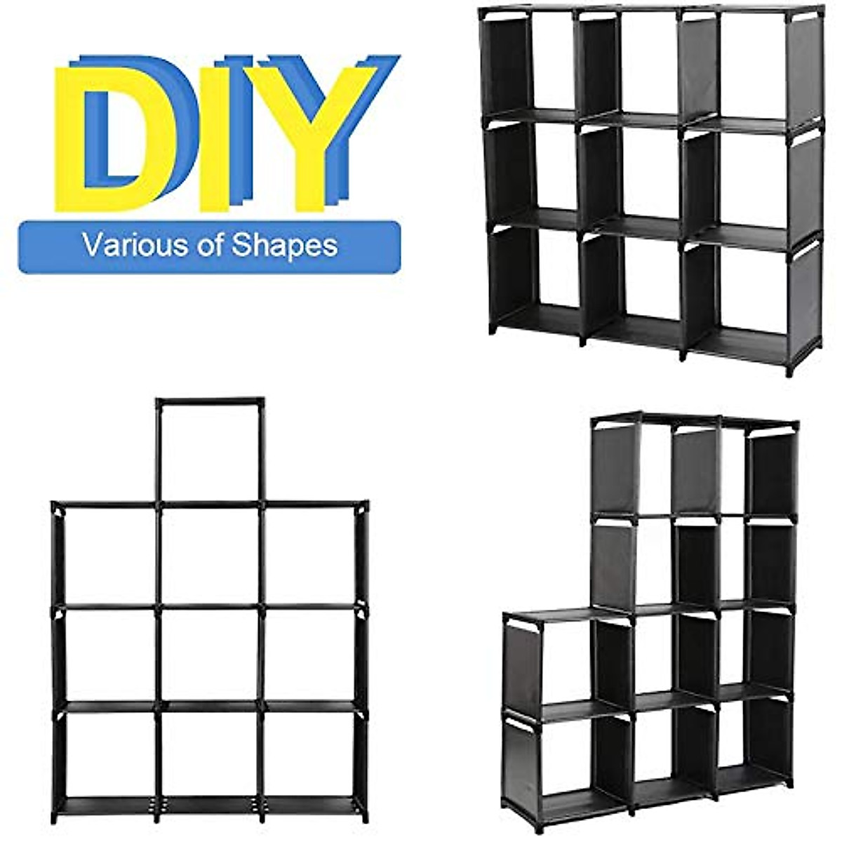 DazHom 10-Cube Storage Organizer Rack, Staircase Organizer Modular Bookcase, DIY Storage Organizer Closet Shelf, Bookcase in Living Room, Children’s Room, Bedroom for Toys and Daily Necessities, Black