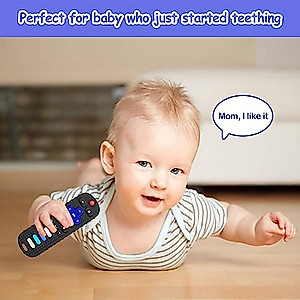 ROBBEAR Baby Teething Toys, Food Grade Silicone Teether for Babies 3 6 12 18 Months, TV Remote Shape Toddlers Chew Toys, Freezer BPA Free (Black RC)
