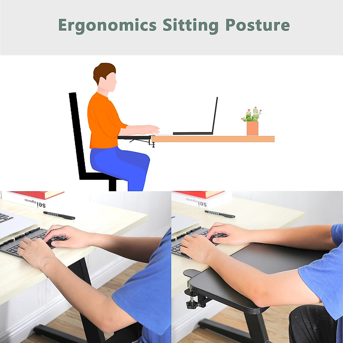 Nillcs Ergonomics Desk Extender Tray,20.4"x9.8" Large Size Foldable Keyboard Tray,Computer Table Extension Arm, Armrest Support for Home and Office