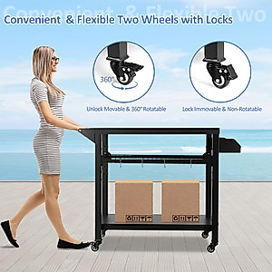 Spurgehom Grill Cart, Pizza Oven Stand Table with Wheels Dining Cart Table for Outside Patio, Outdoor Movable Kitchen Cooking Prep Table BBQ Cart with Mesh Racks for Home Party, Bar, Camping