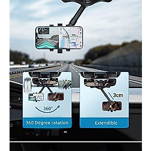 Timpou Car Phone Holder, Rearview Mirror Phone Holder, Adjustable Nagivator Holder, 360° Rotatable and Retractable Universal Car Cell Phone Holder for All Cell Phone