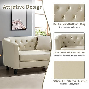 Husbedom 50 Inches Loveseat, Small Air Leather Couch for Small Spaces, Mini Sofa with Button Tufted Décor for Bedroom, Love Seats Furniture, Living Room, Bedroom, Apartment, Dorm, Beige