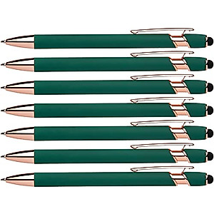 Rose Gold Rubberized Soft Touch | Rose Gold Colors | Ballpoint Pen with Stylus Tip a stylish, premium metal pen, black ink, medium point (Green, 7 Pack)