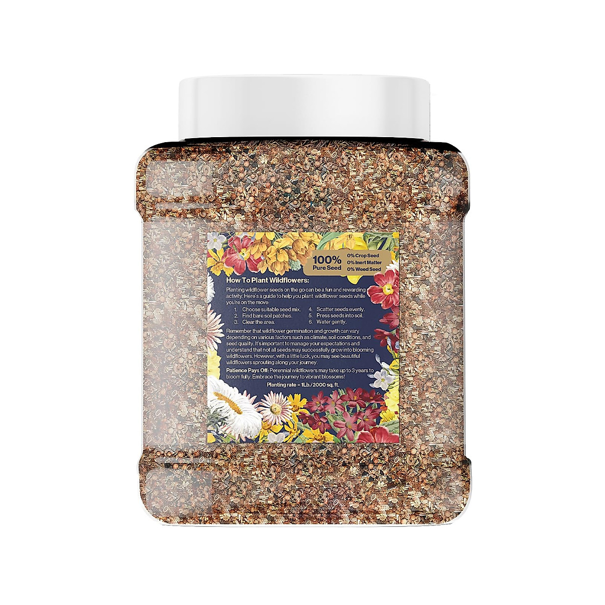 Bulk Wildflower Seed Shaker – Perennial Flower Seeds Mix to Plant Anywhere, by Geva Grow | 20 - Different Type Beautiful Perennial Wildflower Seeds Bulk 900,000+ Seeds, 1 Pound Tub
