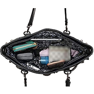 FiveloveTwo Skull Handbag Purse for Women Gothic Top-handle Shoulder Bag PU Leather Tote Satchel Black