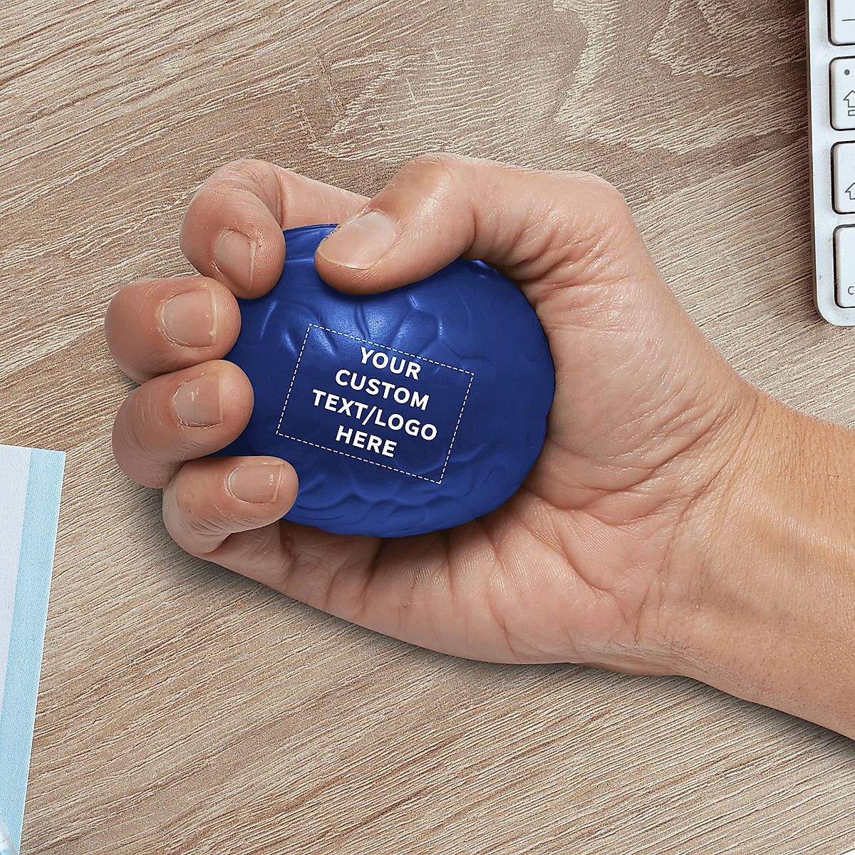 Custom Brain Squeeze Balls Set of 50, Personalized Bulk Pack - Stress Relief, Perfect for Your Desk, Office or Home - Blue