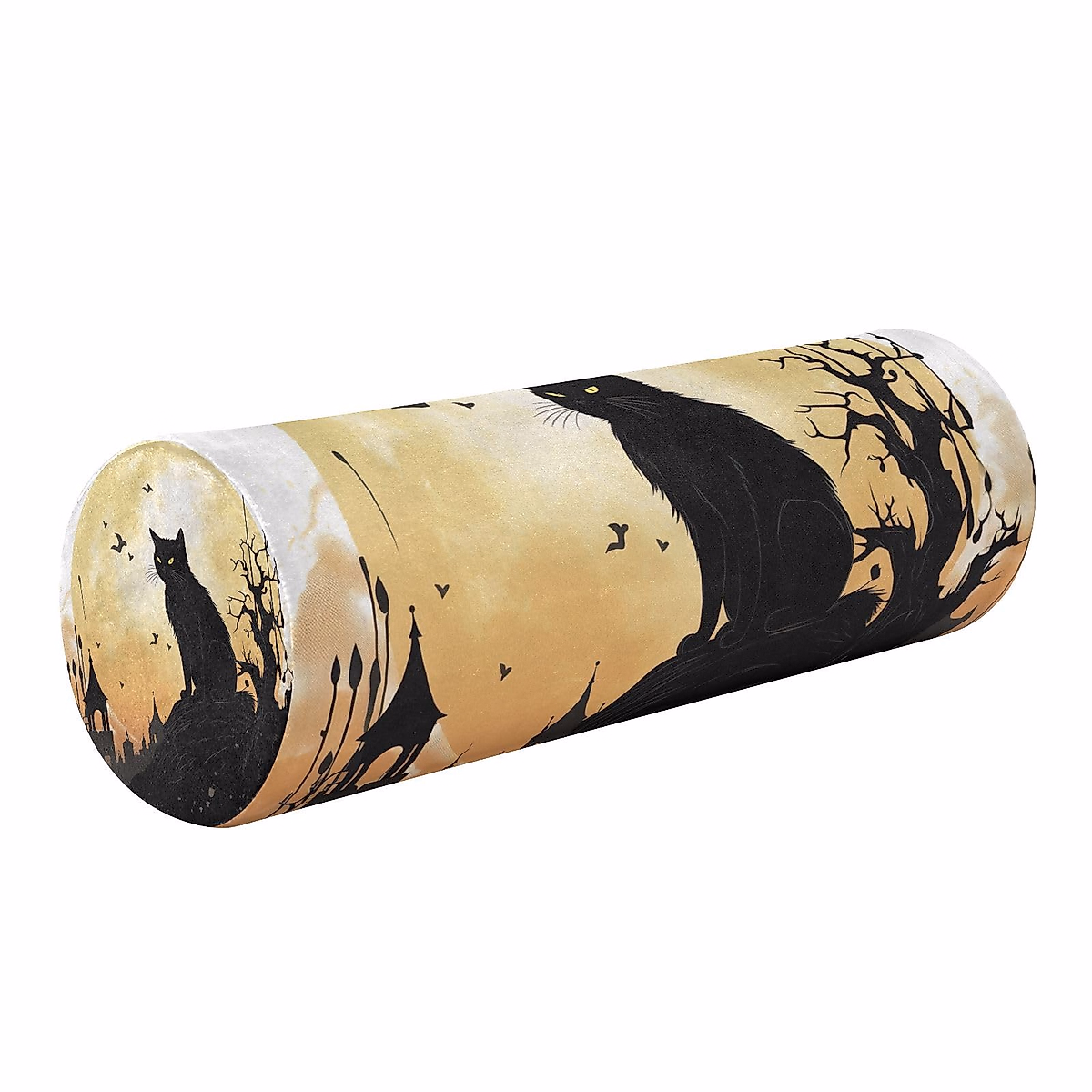 xigua Cute Black Cat Neck Roll Pillow for Neck Relief with Removable Washable Cover - Memory Foam Round Cylinder Bolster, Ergonomically Designed for Head, Neck, Back, and Legs