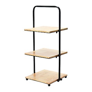 Creative Co-Op Modern Decorative 3 Shelves Solid Wood Kitchen Coffee or Tea Station and Plant Holder, Black Tiered Tray