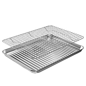 N&S AMOCWJ Stainless Steel Baking Pan with Rack , Cookie Sheet with Cooling Rack,Baking Tray For Oven,Nonstick Baking Sheet Warp Resistant & Heavy Duty & Rust Free (XL), Silver (BK252)