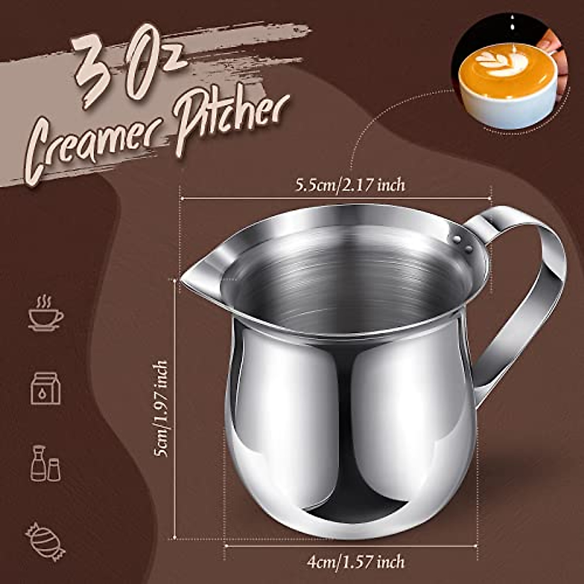 Potchen 24 Pack Stainless Steel Bell Creamers 3 Ounce Creamer Pitcher Mini Coffee Milk Pitchers with Handle and Pouring Spout Cups for Serving Espresso, Tea, Milk, Jam, Maple Syrup, Sauce