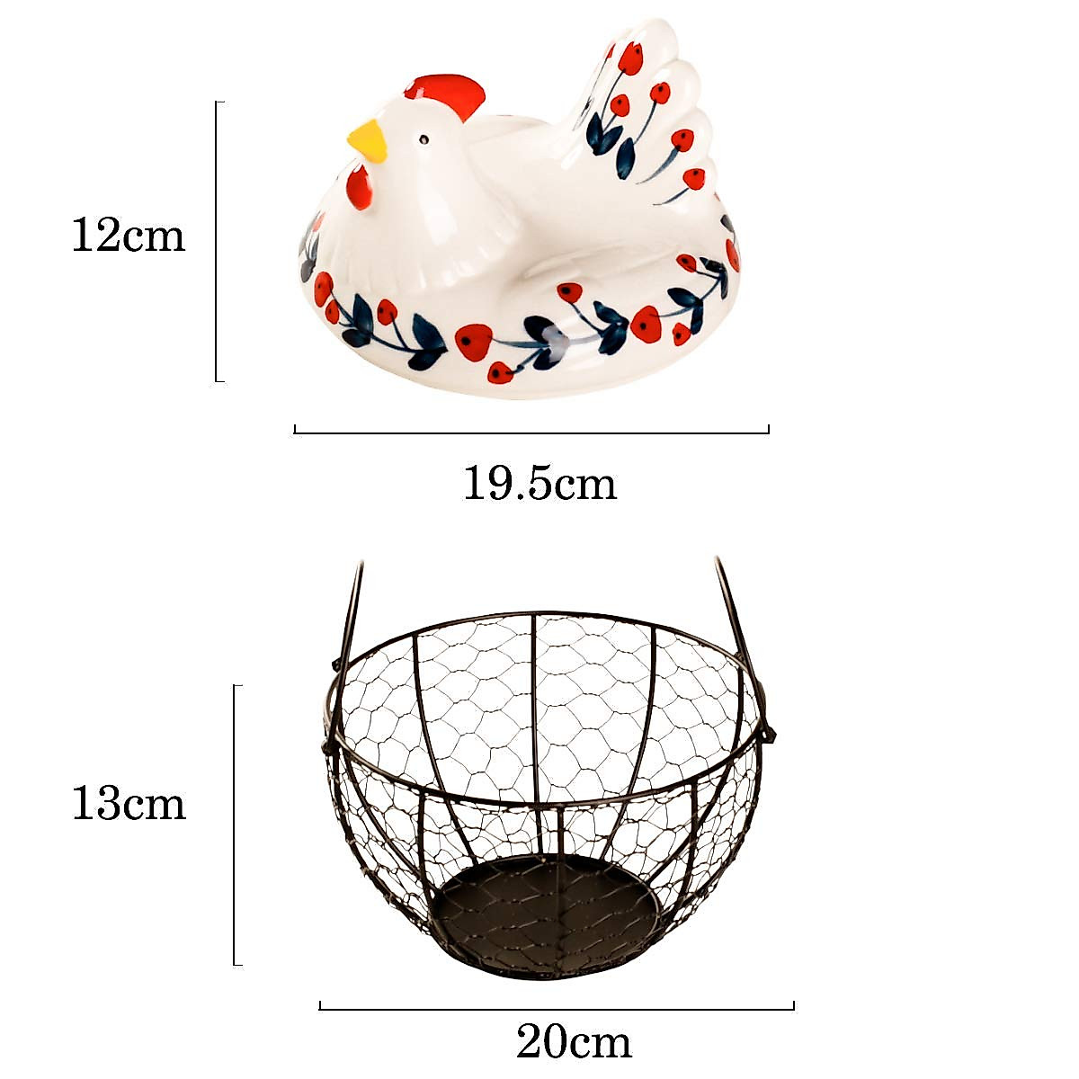 Chicken Design Ceramic Egg Storage Collect Basket, Holds 20-25 Eggs, Fresh Egg Holder, Organizer Case, Container for Counter