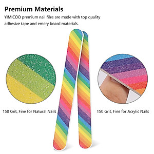 YIMICOO 12PCS Nail Files 150/150 Grit, Emery Boards for Nails, Professional Double Sided Nail File and Buffers for Women Girls Natural Acrylic Nails, Colorful, 7 Inches