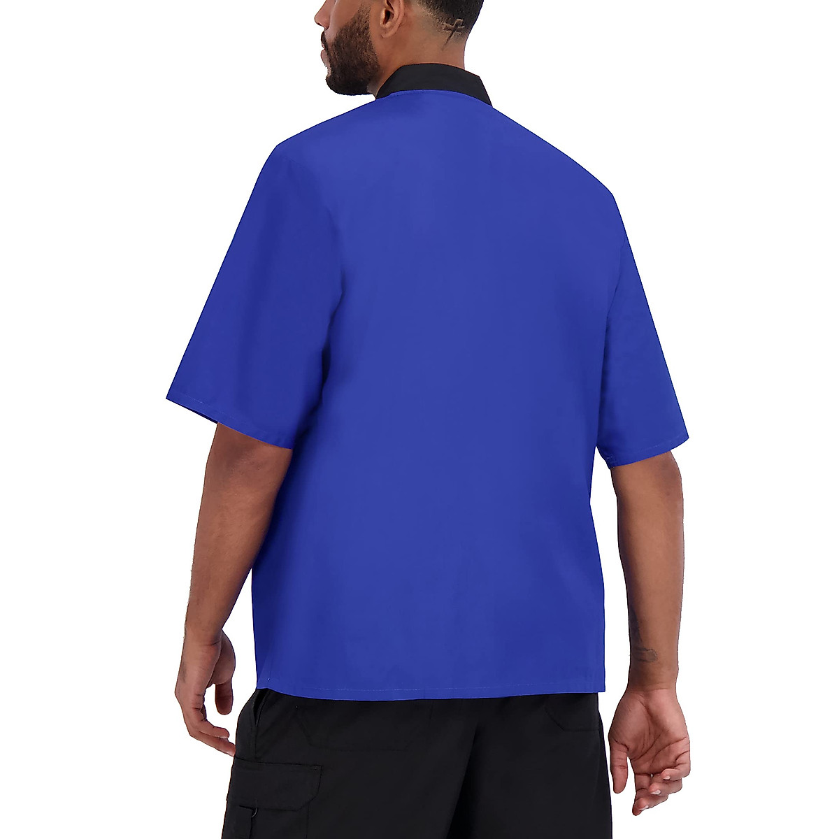 Happy Chef Men's Signature Short Sleeve Lightweight Chef Coat, Royal Blue & Black, X-Large