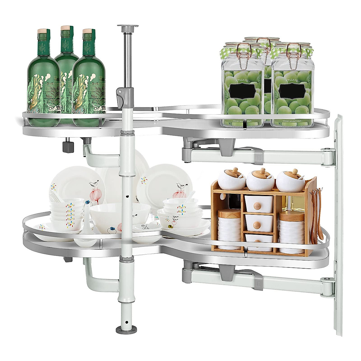 LIVOSA 36" Kitchen Corner Cabinet Blind Pull Out Organizer with 2 Non-slip Tiers Swing Tray and Soft Close, Right Handed Open, White