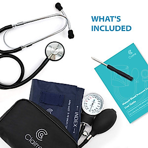 Clairre Professional Sphygmomanometer Manual Blood Pressure Cuff and Stethoscope Kit for Nurses/Doctors/Nursing Students, Carrying Case Included, Universal Cuff Size: 9-16 inch (Navy Blue)