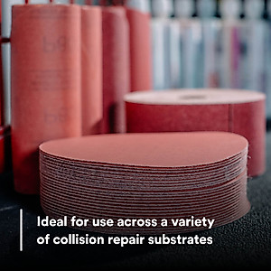 3M Hookit Red Abrasive Sanding Discs, 01261, No Hole, 6 in, 80+ Grade, Pack of 50 Discs, for Auto Sanding, Primer Sanding, E-Coat Sanding