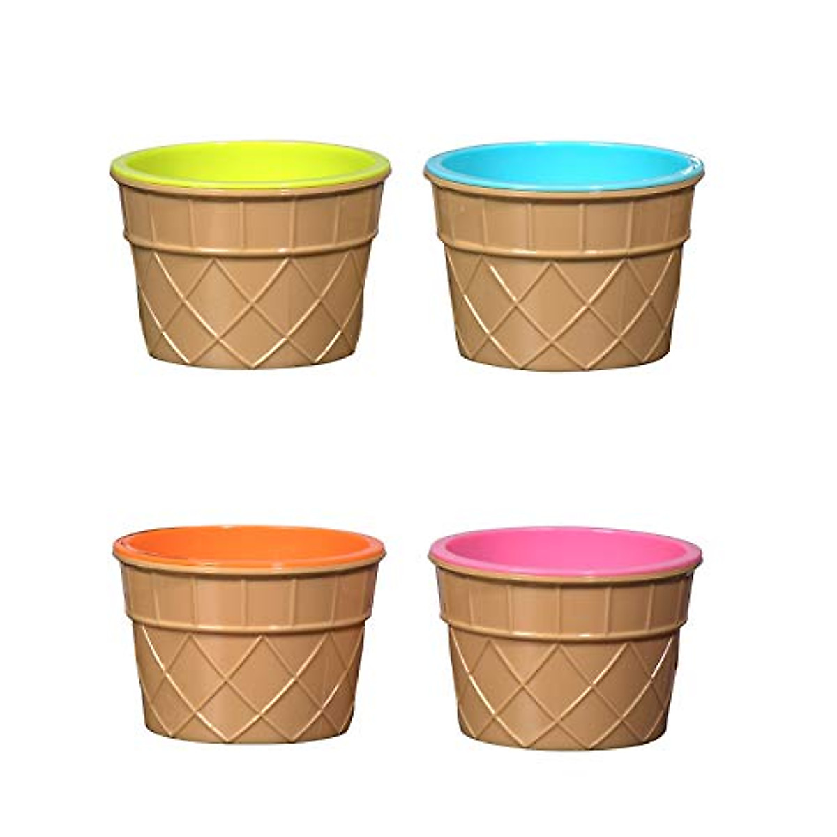 Hammont Ice Cream Bowls and Spoons - Reusable Dessert Bowls and Spoons Set, Durable Plastic Bowls for Party Favor | 4 Bowls and 4 Matching Spoons (Orange, Pink, Light Green, Sky Blue)