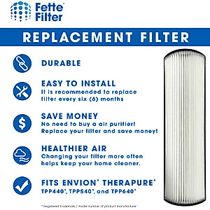 Fette Filter - TPP440F True HEPA H13 Replacement Filter Compatible with Therapure Envion Air Purifier Models TPP440 TPP540 TPP640 TPP640S - Package Contains 2 Replacement Filters.