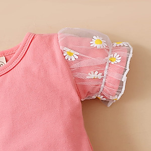 MIEKISA baby girls rompers flared pants suits headband free (Pink, 6-12 Months)