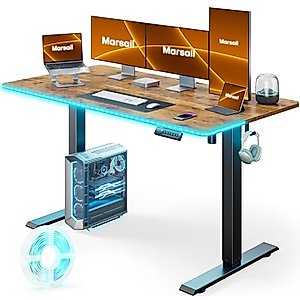 Marsail Electric Standing Desk Adjustable Height, 55 * 24 Inch Sit Stand up Desk for Home Office Furniture Computer Desk with 3 Memory Presets, Headphone Hook, Rustic Brown