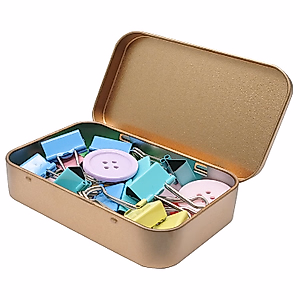 6 Pcs Metal Hinged Tin Box Container Mini Portable Small Storage Container Kit with Lid for Home Storage 3.7 x 2.3 x 0.8 Inch, Gold