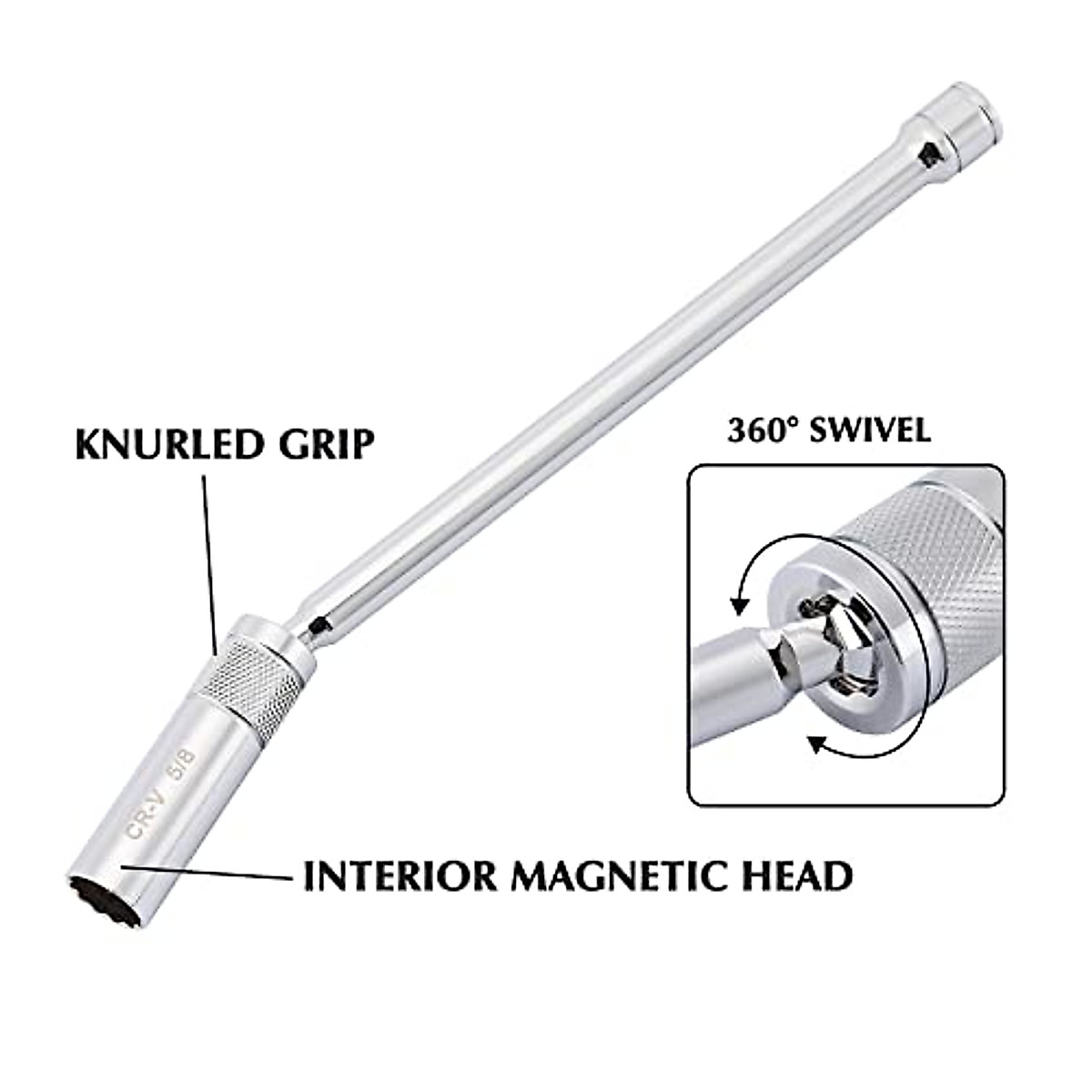 EMENTOL 6PCS 3/8" Drive Magnetic Swivel Spark Plug Socket Set, 12 Point, CR-V, Extension Sockets, Includes 9/16-inch, 5/8-inch, 13/16-inch, 14mm Sockets
