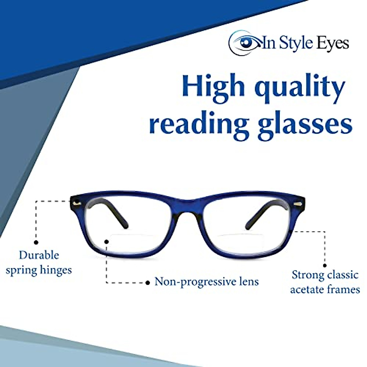 In Style Eyes Seymore Retro Bifocal Cheaters Reading Glasses - Full-Rimmed Classic Oval Acetate Frame - Non-Progressive Lens - Clear Black - 3.25x