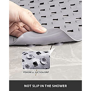Shower Bathtub Mat Non-Slip, Machine Washable Shower Mat with Suction Cups and Drain Holes Square Bath Tub Mat for Tub or Shower Room for Kids & Elderly 21x21 Grey