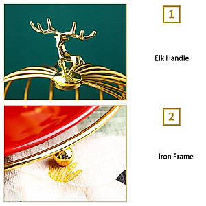 XENITE Dessert Bird Cage Cake Stand for Dessert Table Gold Metal Cosmetics Dessert Display Holder W/Ceramic Tray & Elk Top for Celebrations Home Decorations Fruit Plate