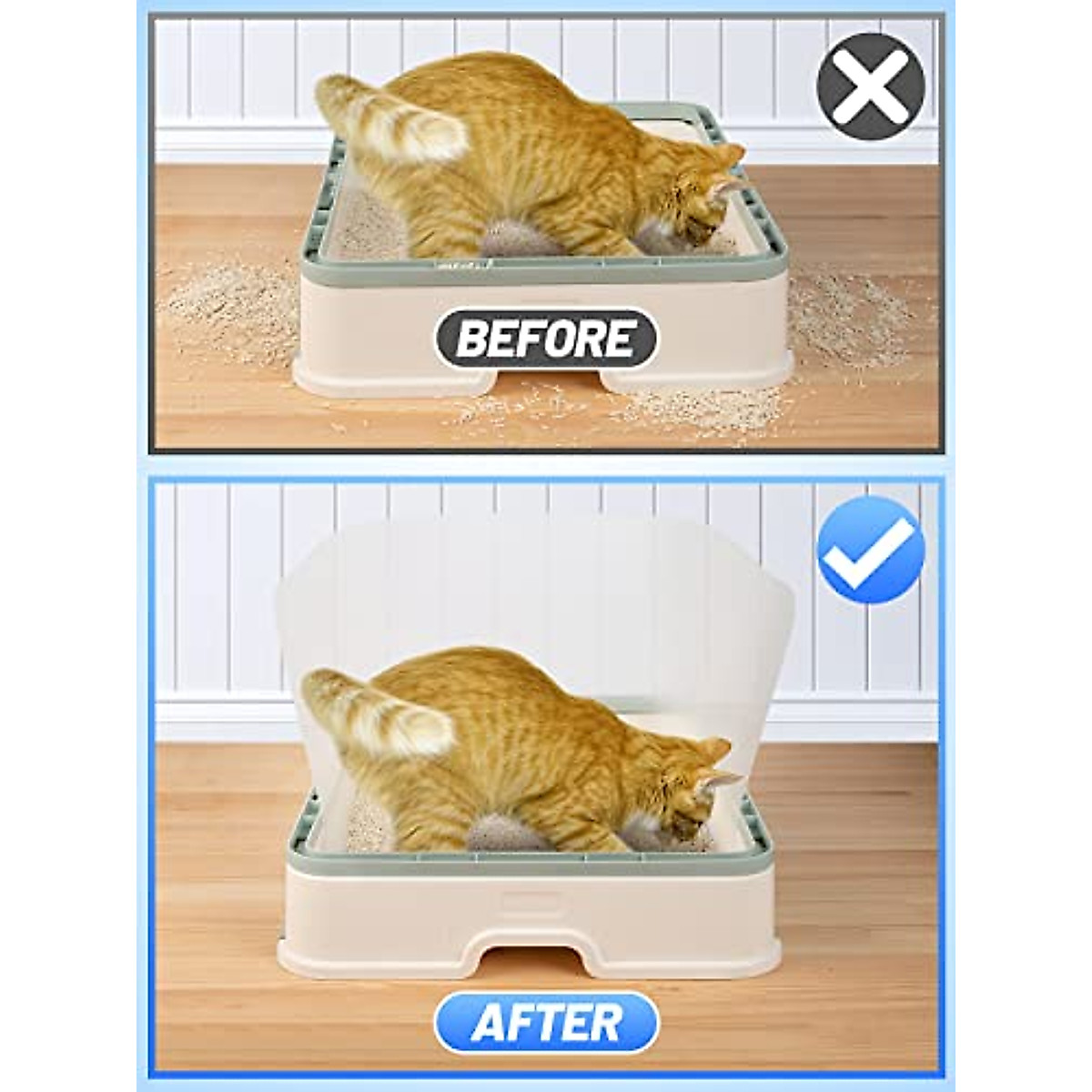 11.8 x 39.4 in Cat Litter Box Shield - Litter Box Splash Guard with 2 Roll of Hook-and-Loop Fasteners for Open Litter Box Keeping Clean (Litter Box Not Included)