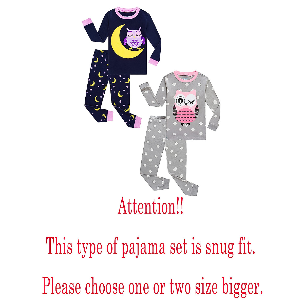 Family Feeling Baby girls Pajamas Long sleeve 100% Cotton Moon Owl Toddler Kid Pjs 12-18 Monthes