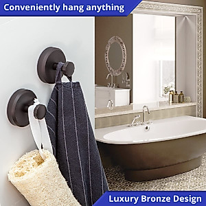 HOME SO Suction Cup Hooks for Shower Bathroom Kitchen Glass Door Mirror Tile, Diamond Collection - Removable Hook Hanger for Towel, Bath Robe, Coat, Loofah - Diamond Bronze (2-Pack)