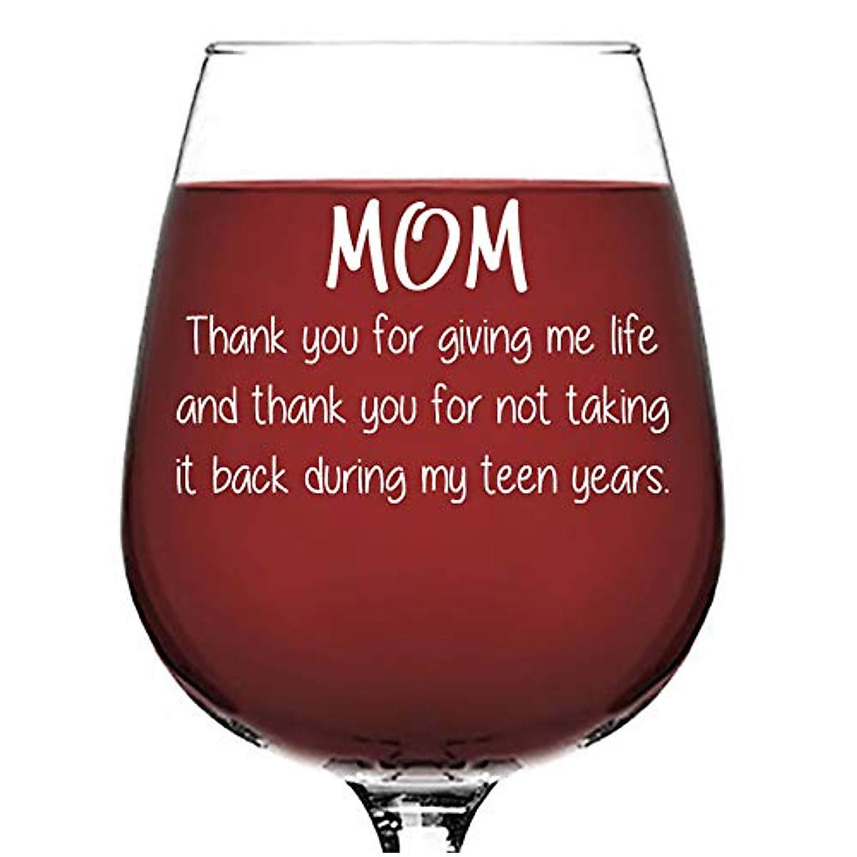Mom Giving Me Life Funny Wine Glass - Cool Christmas Gifts for Mom from Son, Daughter, Child - Unique Xmas Best Mom Gifts - Fun Gag Birthday Present Idea for Mother, Women - Novelty Mom Wine Glasses