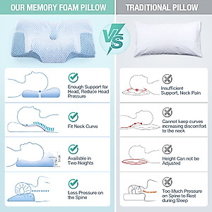 Nismile Cervical Memory Foam Pillow, Adjustable Contour Pillow for Neck and Shoulder Pain Relief, Ergonomic Orthopedic Pillow Neck Support Pillow for Side, Back, Stomach Sleepers