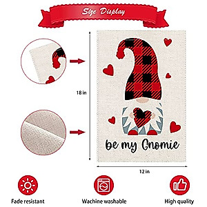 Lucleag Valentine’s Day Garden Flag, Double Sided Burlap Cute Valentines Gnome Heart Garden Flag for Valentine Day Decor, Sweet Be My Gnomie Valentines Outdoor Garden Yard Decoration Flag, 12.5x18 in