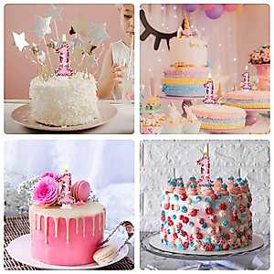 3 X 2 Inch Birthday Number Candles, Glitter Number Candles Pink Butterfly Birthday Candles Cake Topper with Sequins for Anniversary Celebrations Supplies (Number 1)