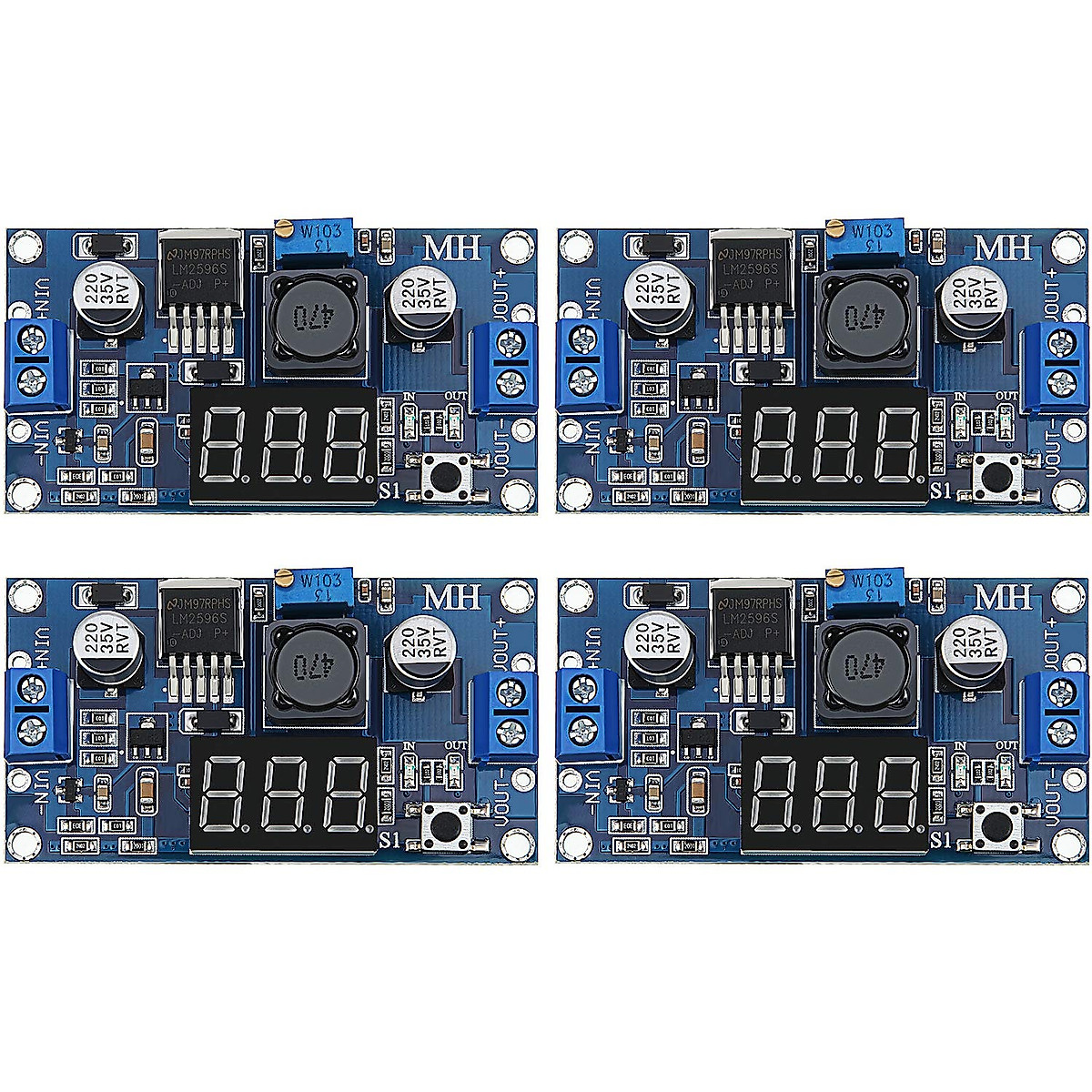 4 Pieces Adjustable LM2596S DC-DC Buck Converter Reduced Voltage Regulator Power Module 36V 24V 12V to 5V 2A Voltage Stabilizer with Digital Voltmeter Display