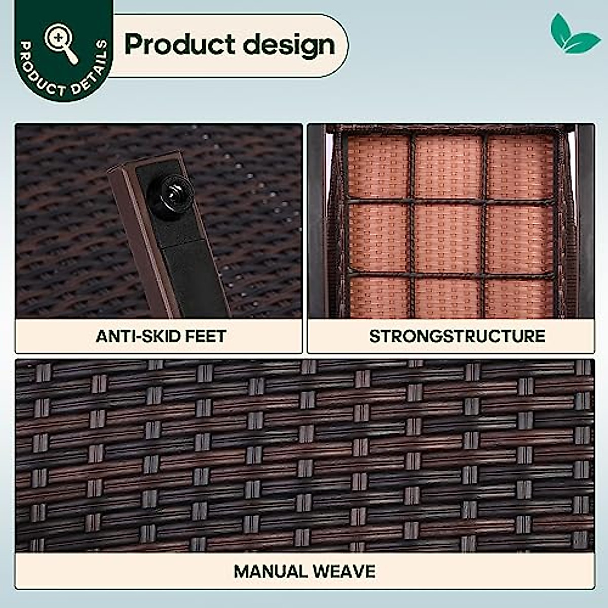 Niubya 3 Piece Wicker Rocking Chair Patio Furniture Sets, Outdoor Wicker Bistro Rattan Chair Conversation Sets with Cushions and Coffee Table, Grey and Brown