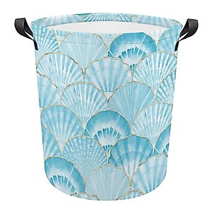 MEIKKO Laundry Basket Small Ocean Seashell Waterproof Laundry Hamper with Handles Collapsible Clothes Hamper for Dorm,Family,Travel