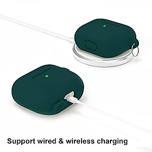 JTOMEI AirPods 3 Case Cover with Keychain, Full Protective Silicone Case Accessories for AirPods 3rd Generation, Front LED Visible, Dark Green