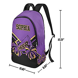 CUXWEOT Personalized Cheer Cheerleader Purple Gold Backpack with Name Custom Travel Bag for women Men