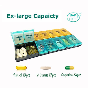 Mossime XL Large Daily Pill Organizer 2 Times a Day, Extra 7 Day Pill Box Am Pm, Weekly Day Night Vitamin Holder, Medicine Organizer, Big Pill Container, Medication Dispenser 14 Compartments